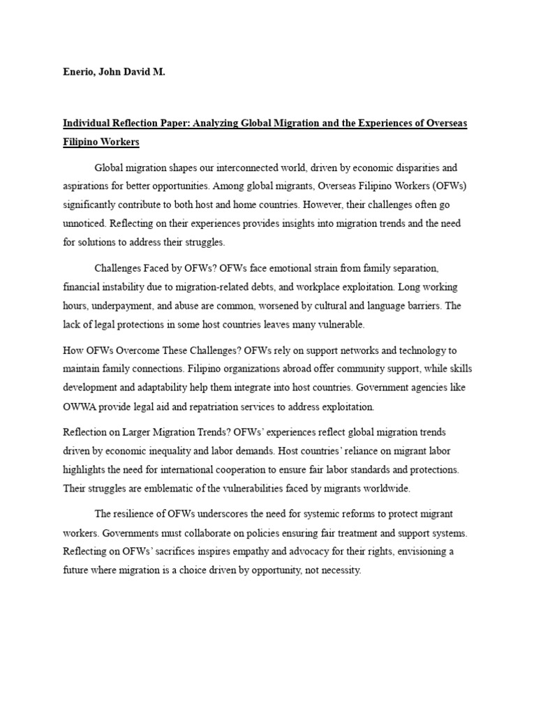 Global Migration Reflection | PDF | Human Migration | Economies