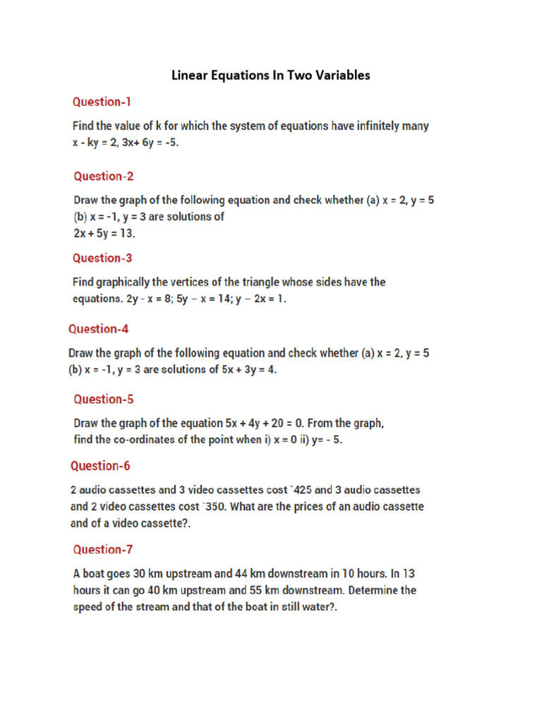Linear Equations in Two Variables | PDF