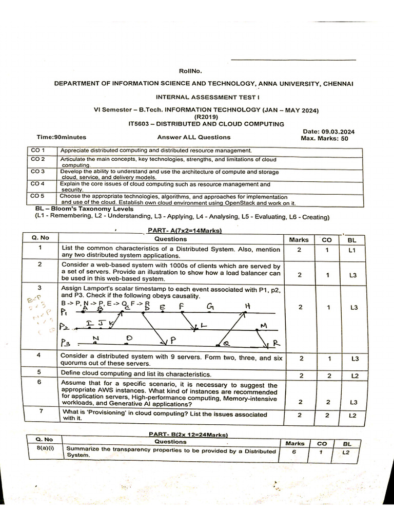 Distributed &Cloud-Internal Assessment 1 Anna University QP | PDF