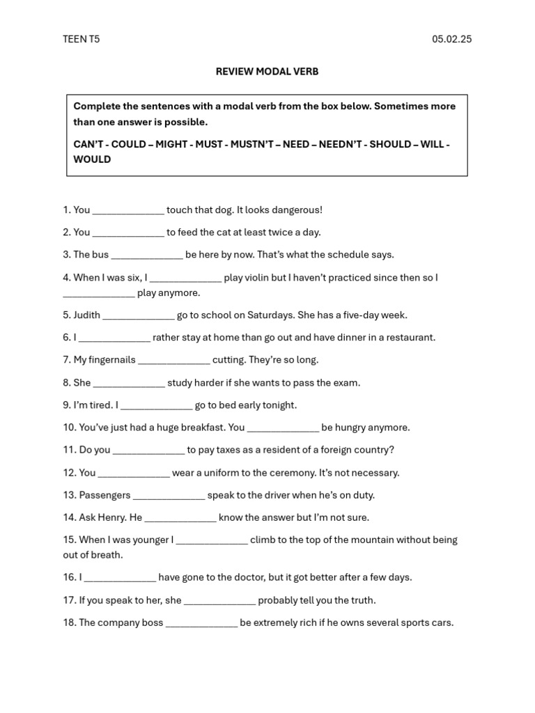Review Modal Verb - Teen T5 | PDF