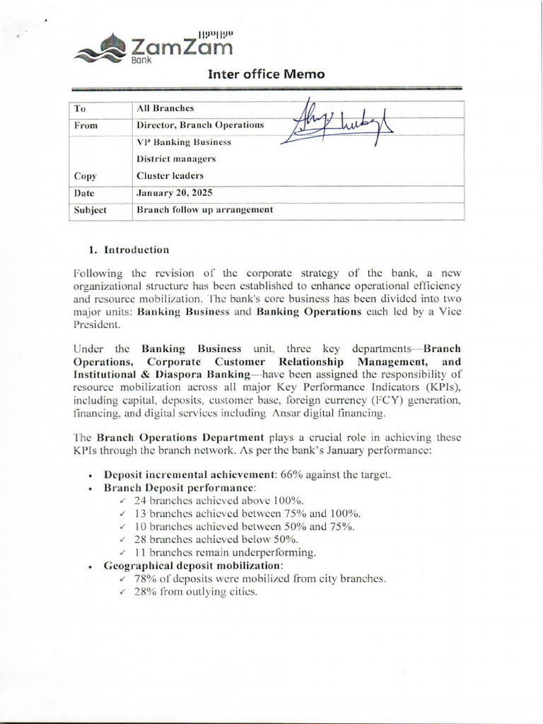 Branch Follow Up Memo | PDF