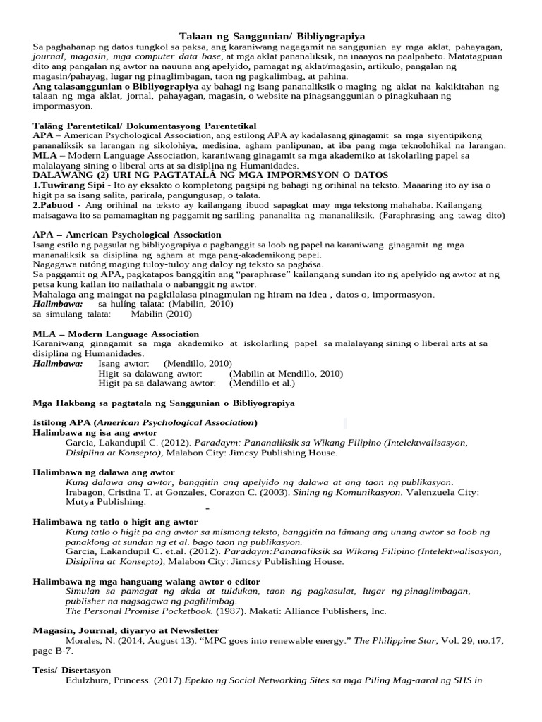 Talaan NG Sanggunian | PDF