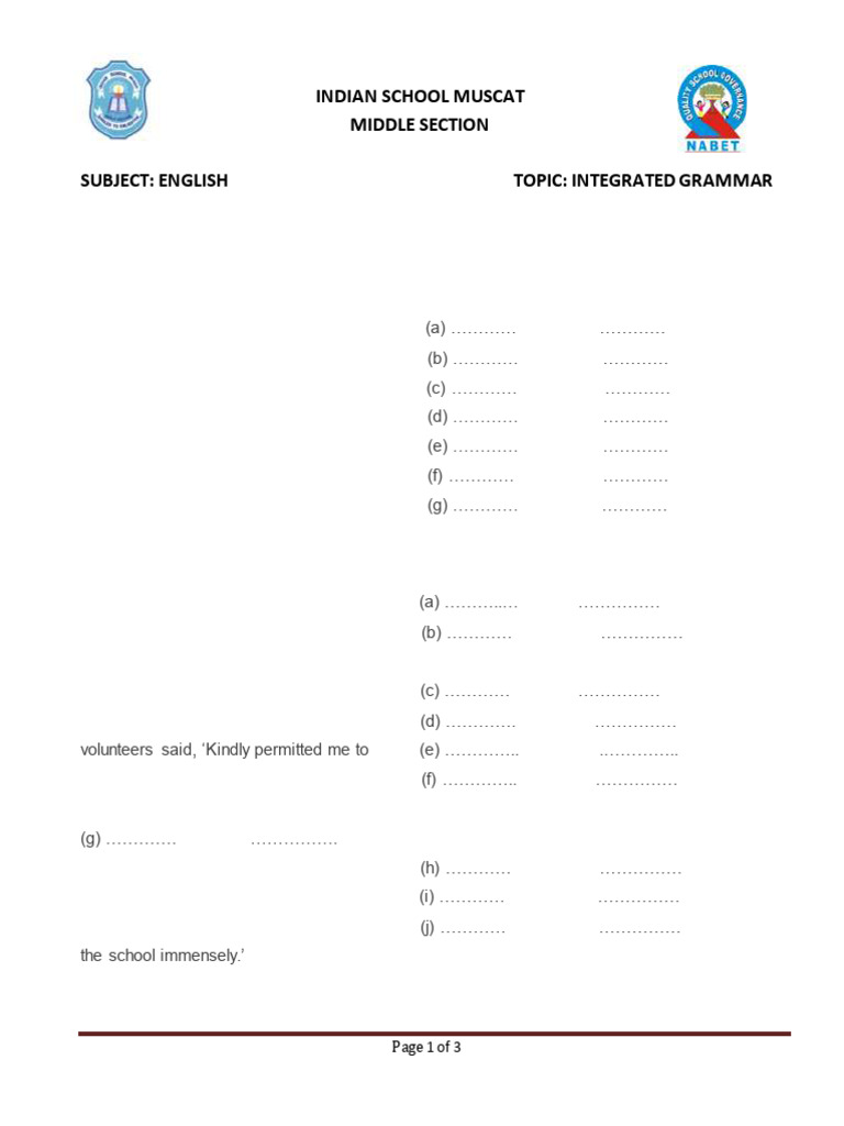 Class Vii-English-Integrated Grammar Revision Worksheet | PDF | Owl ...