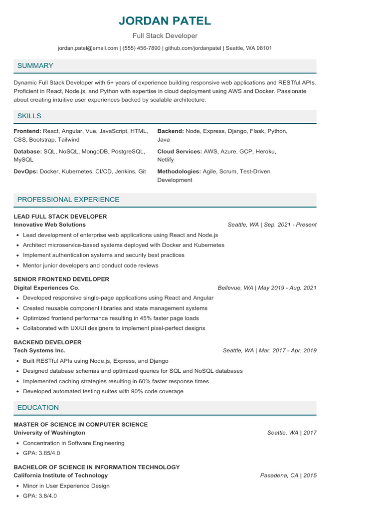 Full Stack Developer Resume PDF | PDF | Information Technology | Systems Architecture