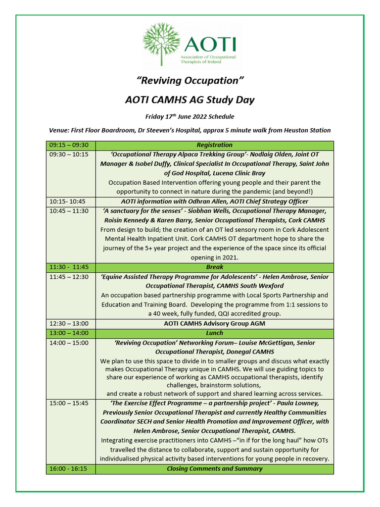 Camhs Ag Study Day Flier 2022 File 2032 | PDF | Occupational Therapy ...