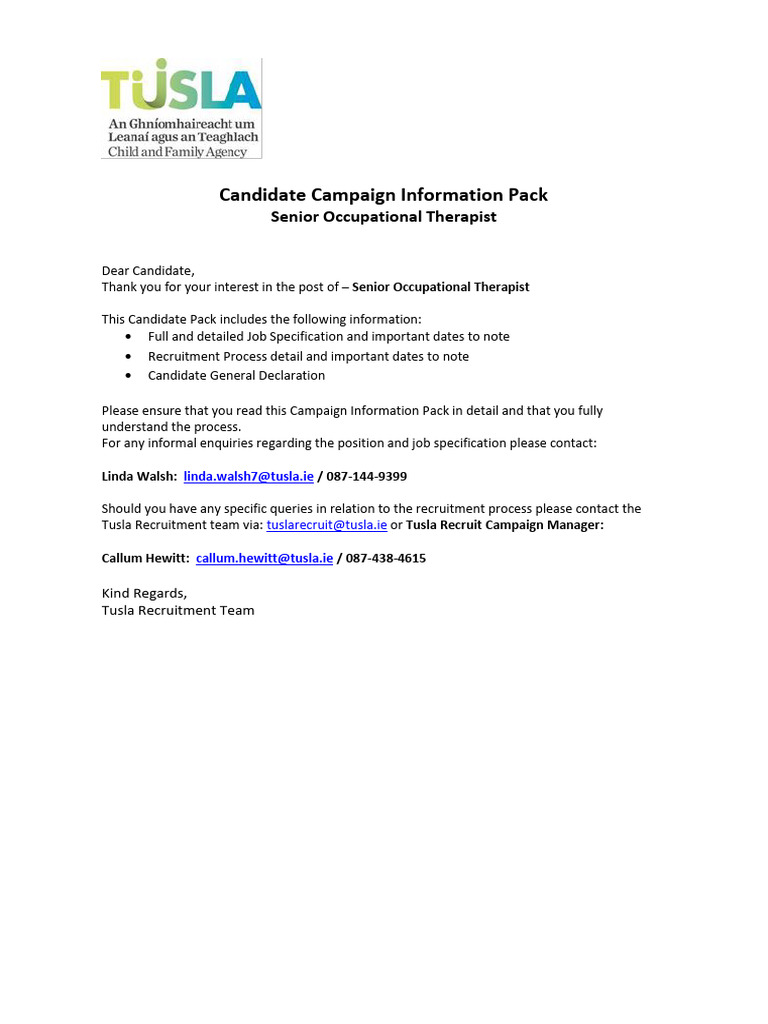 Candidate Information Pack Snr Occupational Therapist 2022 2 | PDF | Occupational Therapy ...