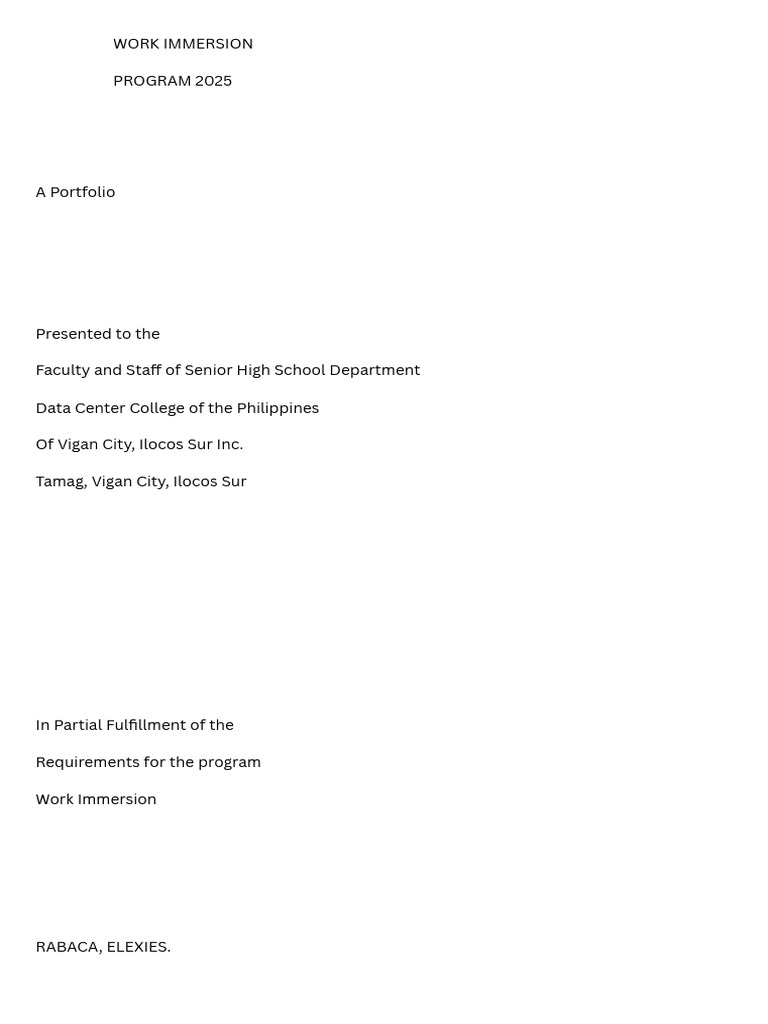 Copy of Work Immersion Program 2025 - 20250420 - 234729 - 0000 | PDF