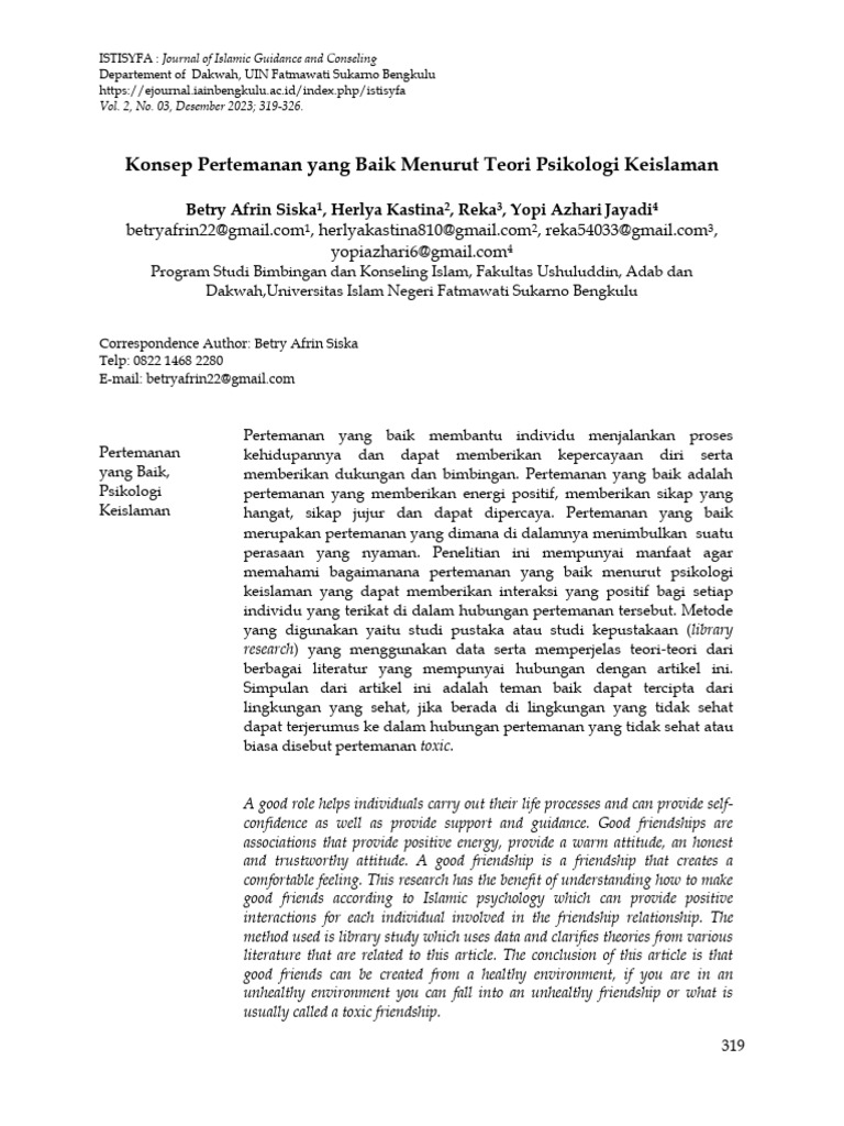 Pertemanan Baik dalam Psikologi Keislaman | PDF