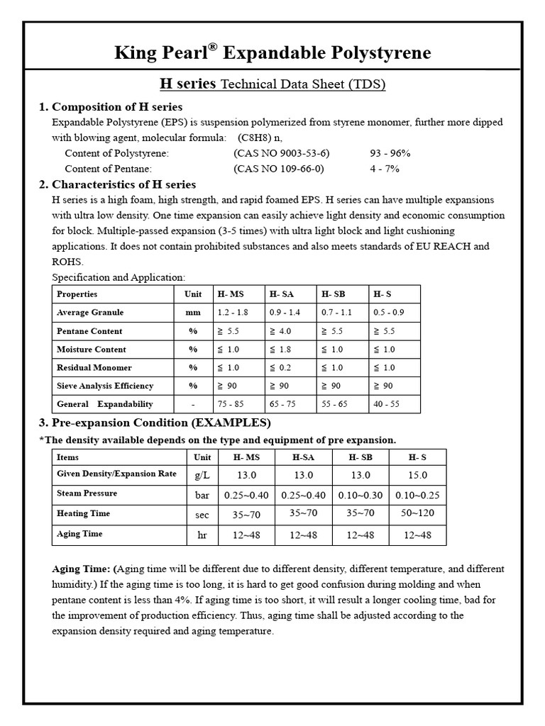 H Series King Pearl Expandable Polystyrene | PDF | Polystyrene | Mechanical Engineering
