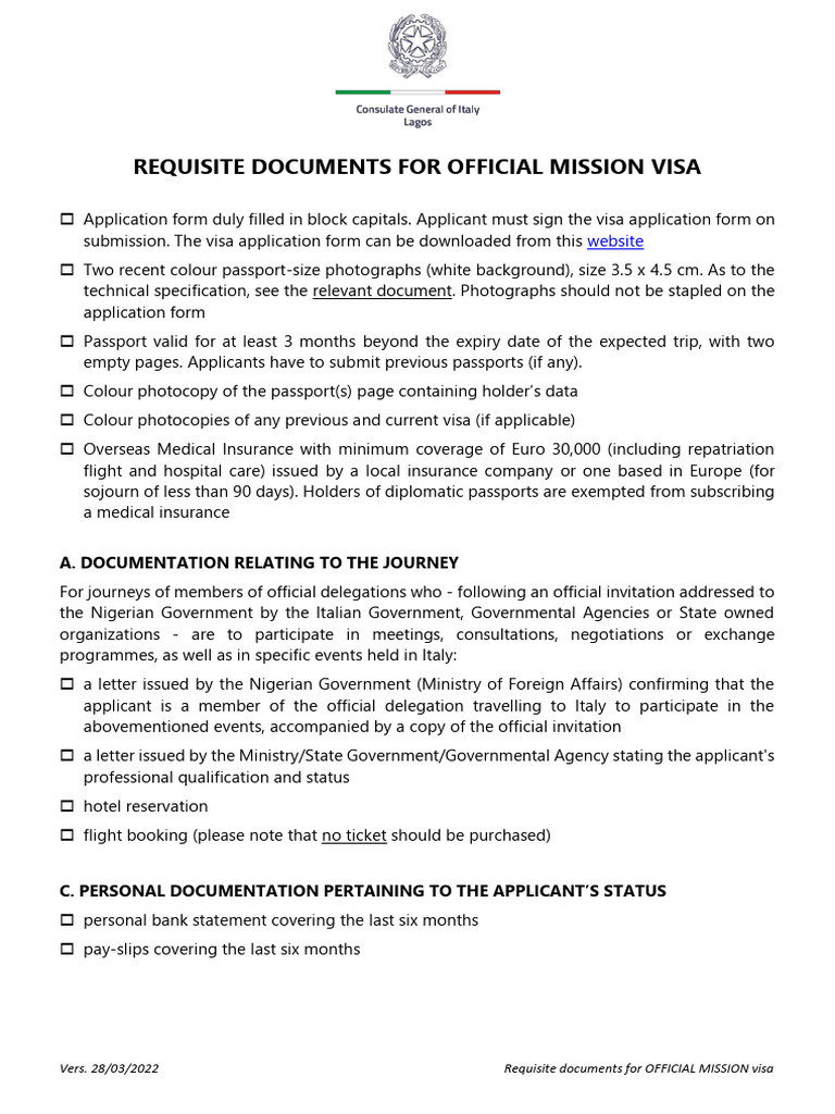 Requisite Documents For Official Mission Visa | PDF | Travel Visa | Passport