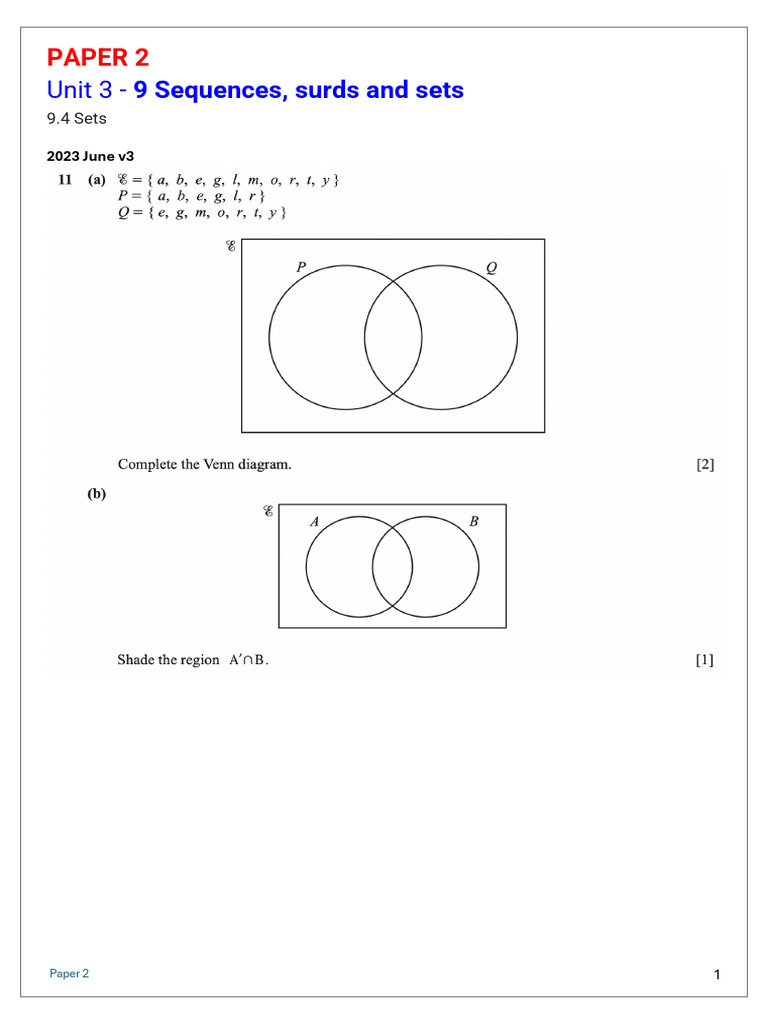 Sets IGCSE Extended | PDF
