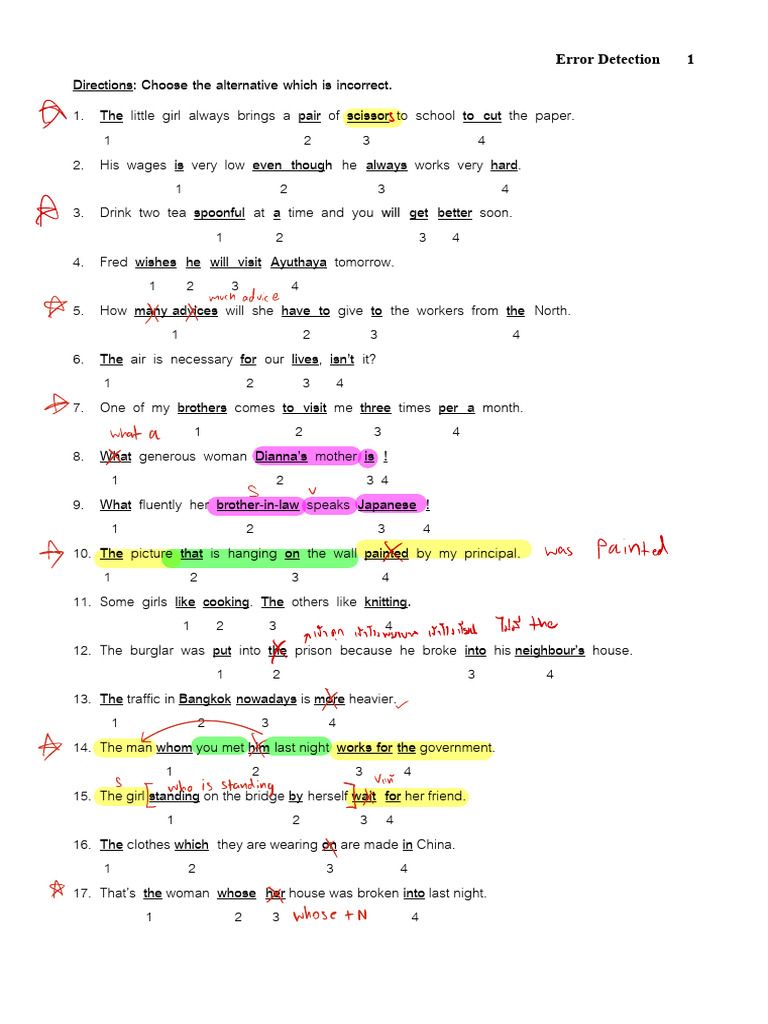 Error Identification in English Sentences | PDF