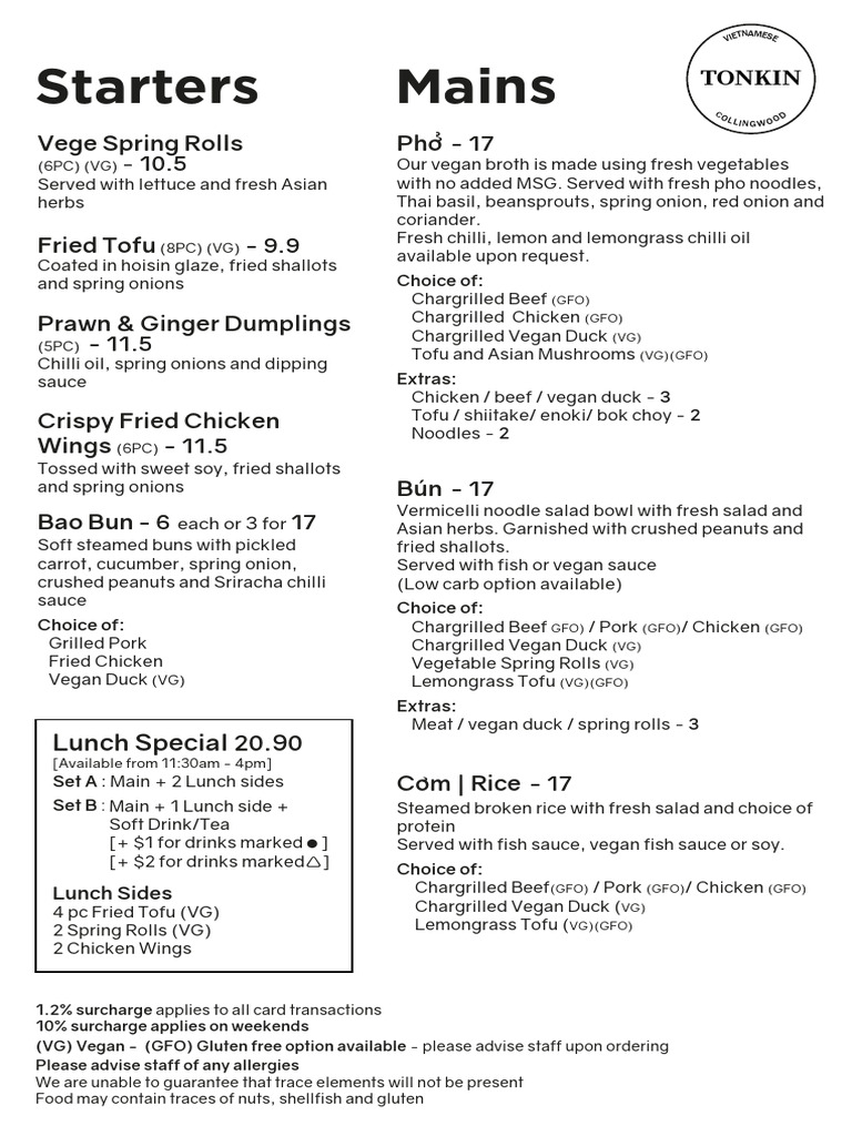 Tonkin-Menu-0723 | PDF | Tofu | Scallion