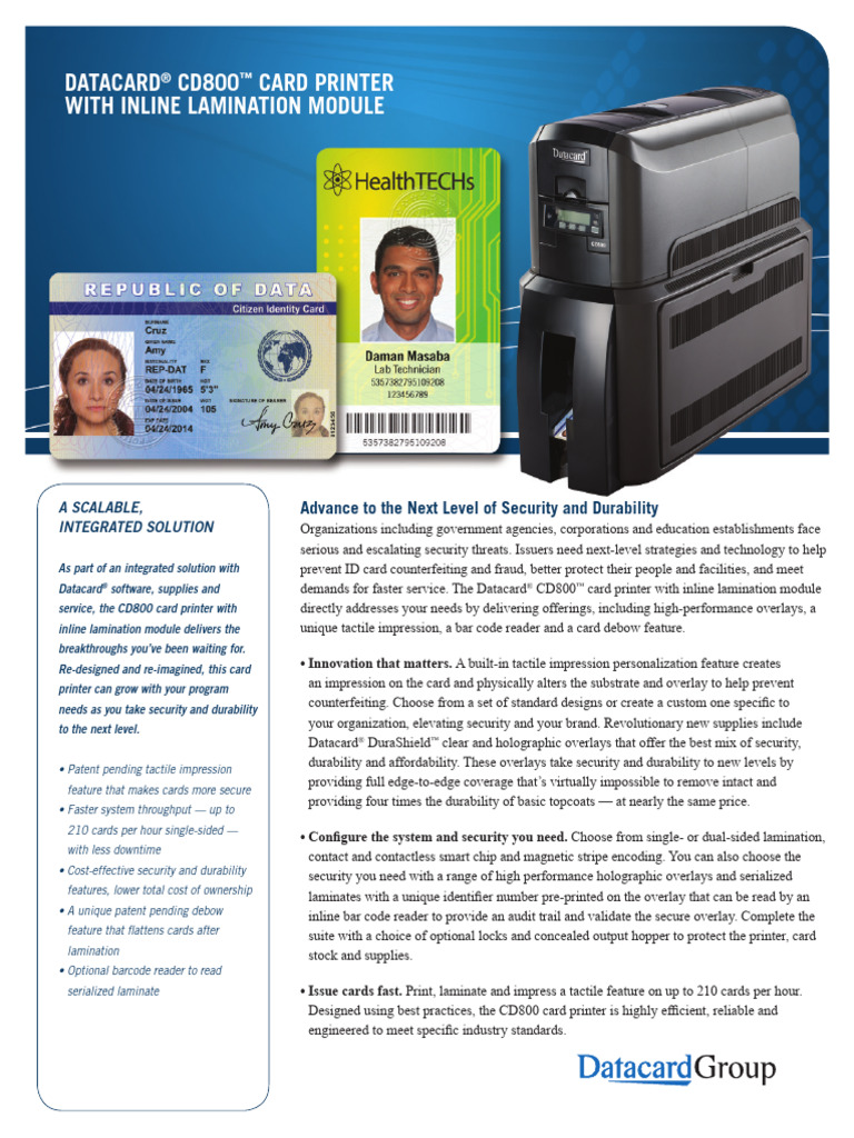 cd800_lamination_datasheet | PDF | Printer (Computing) | Barcode