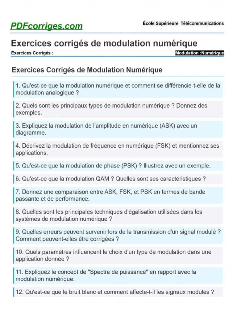 4682 Ecole Superieure Modulation Exercices Corriges de Modulation ...