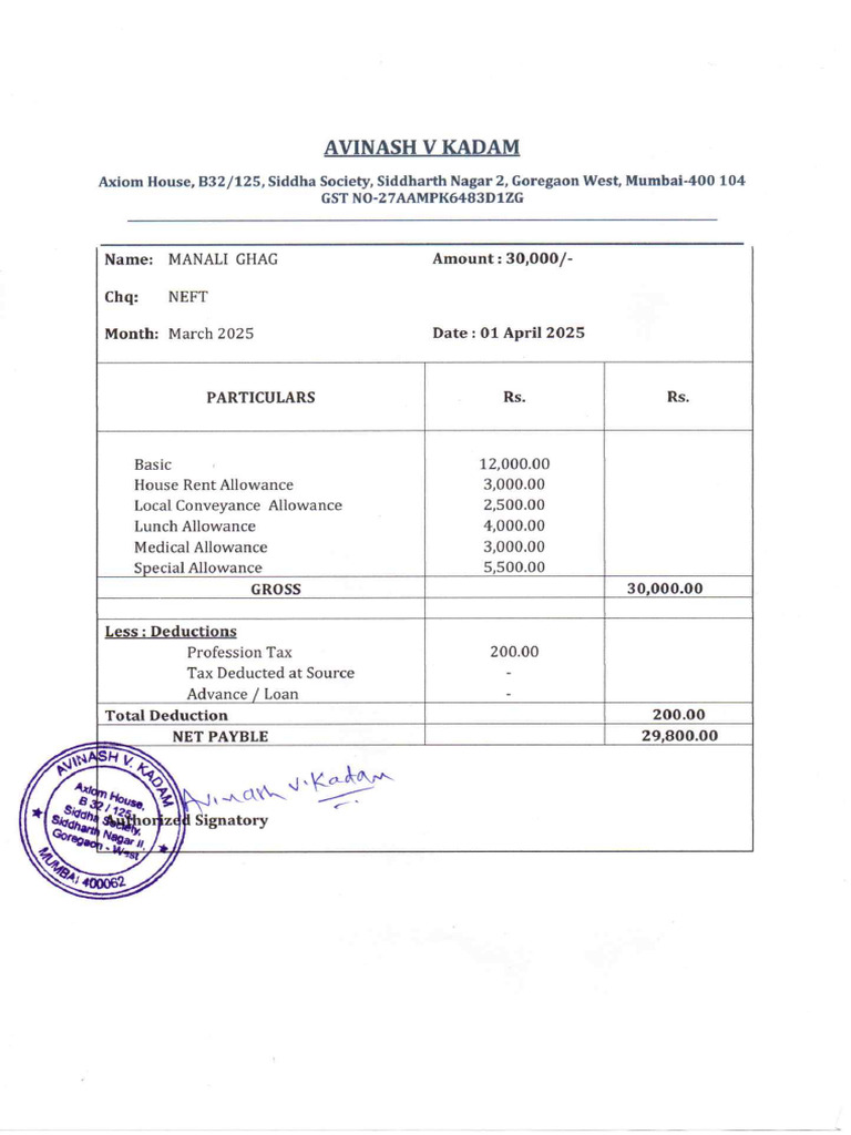 Manali Ghag-Salary Slip 25 | PDF