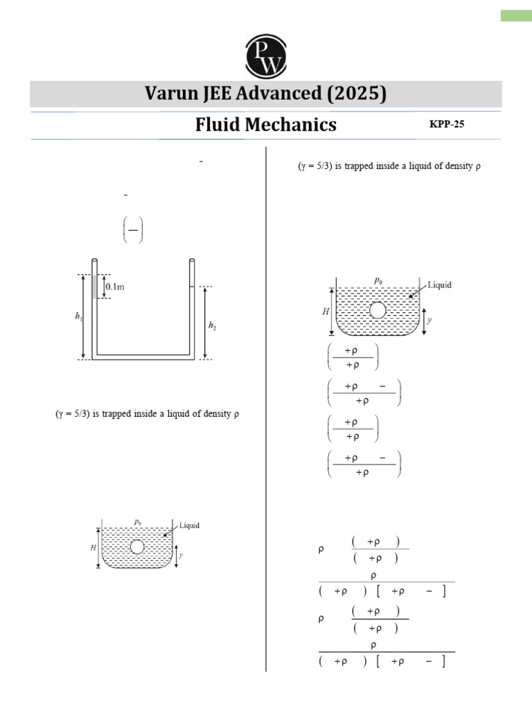 JEE Advanced 2025: Fluid Mechanics Problems | PDF | Lift (Force) | Liquids