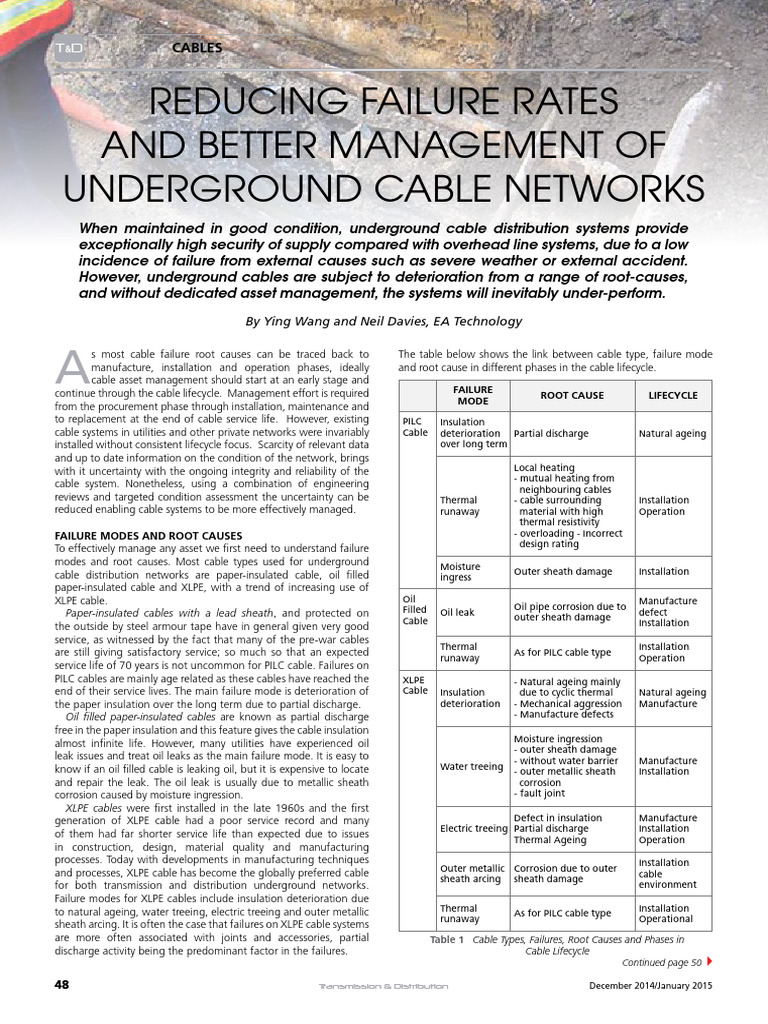 Reducing Failure Rates and Better Management of Underground Cable ...