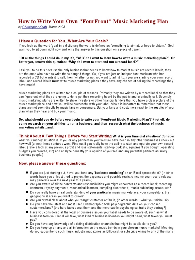Four Front Music Marketing Plan | Download Free PDF | Music Industry ...