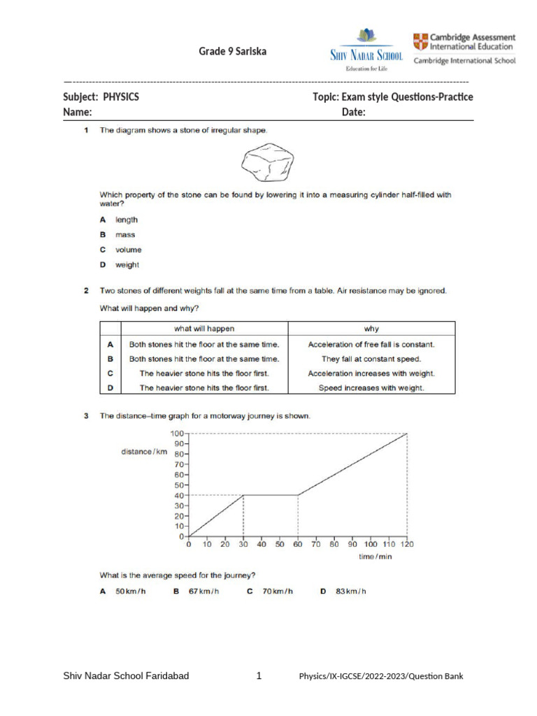 Grade 9 C Phy Exam Styale Questions | PDF