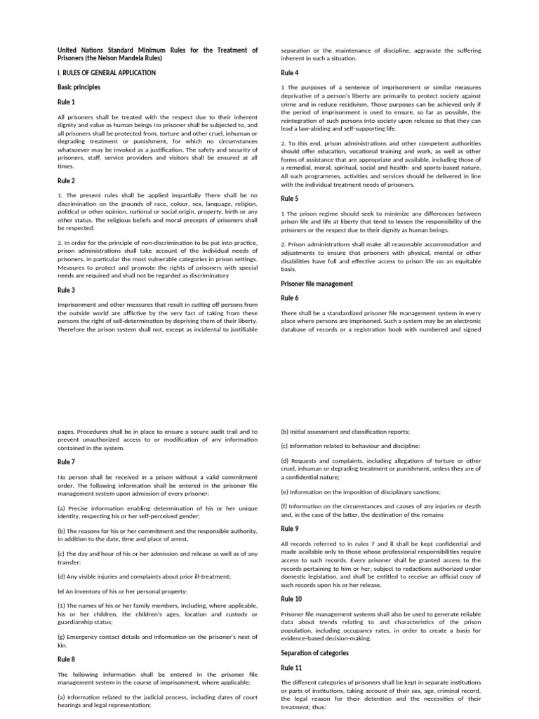 NELSON MANDELA RULES(UNSMTRP) | PDF | Solitary Confinement | Health Care