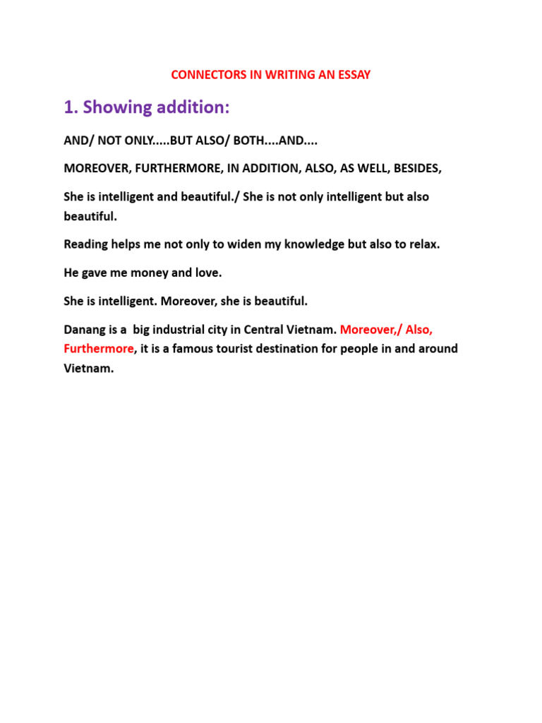 Connectors in Writing An Essay | PDF