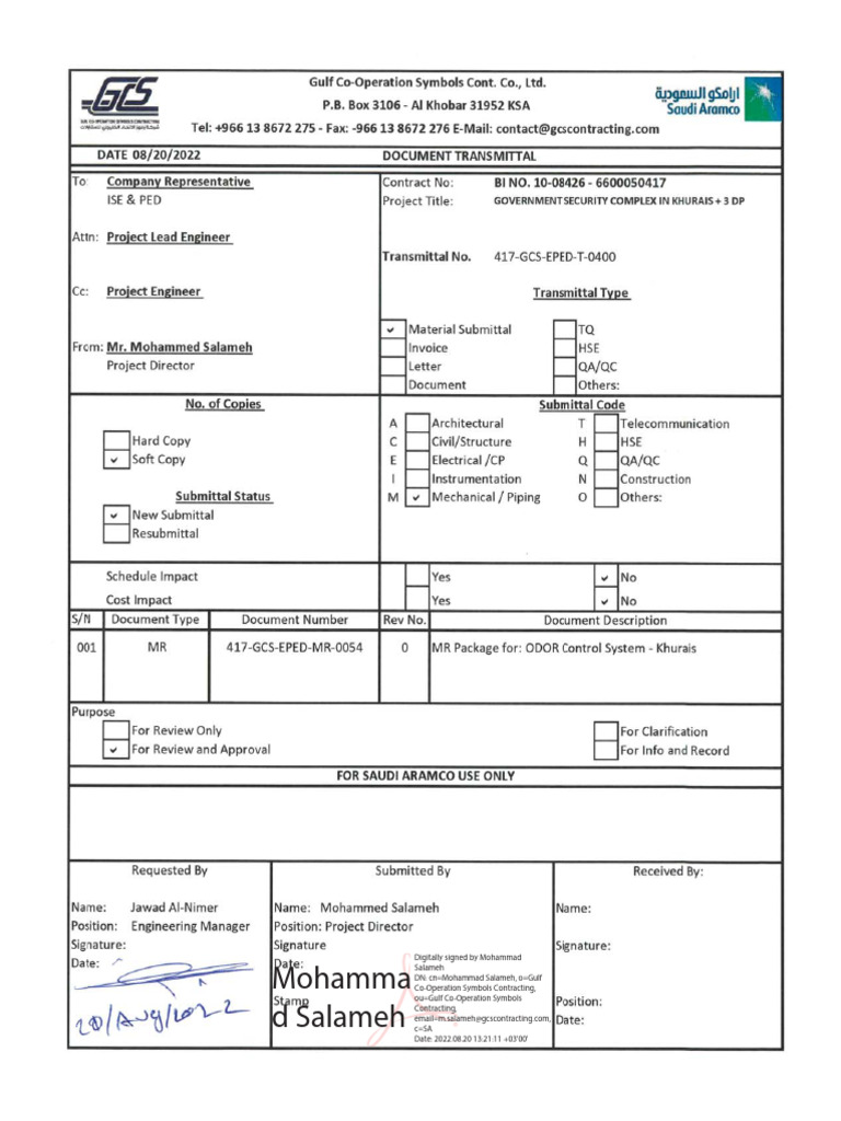 417-GCS-EPED-T-0400 - MR Package For ODOR Control System - Khurais | PDF