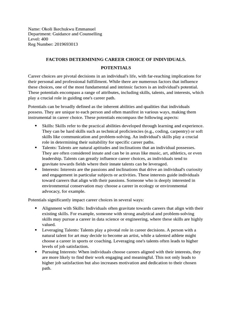 Factors Influencing Career Choices | PDF | Motivation | Motivational