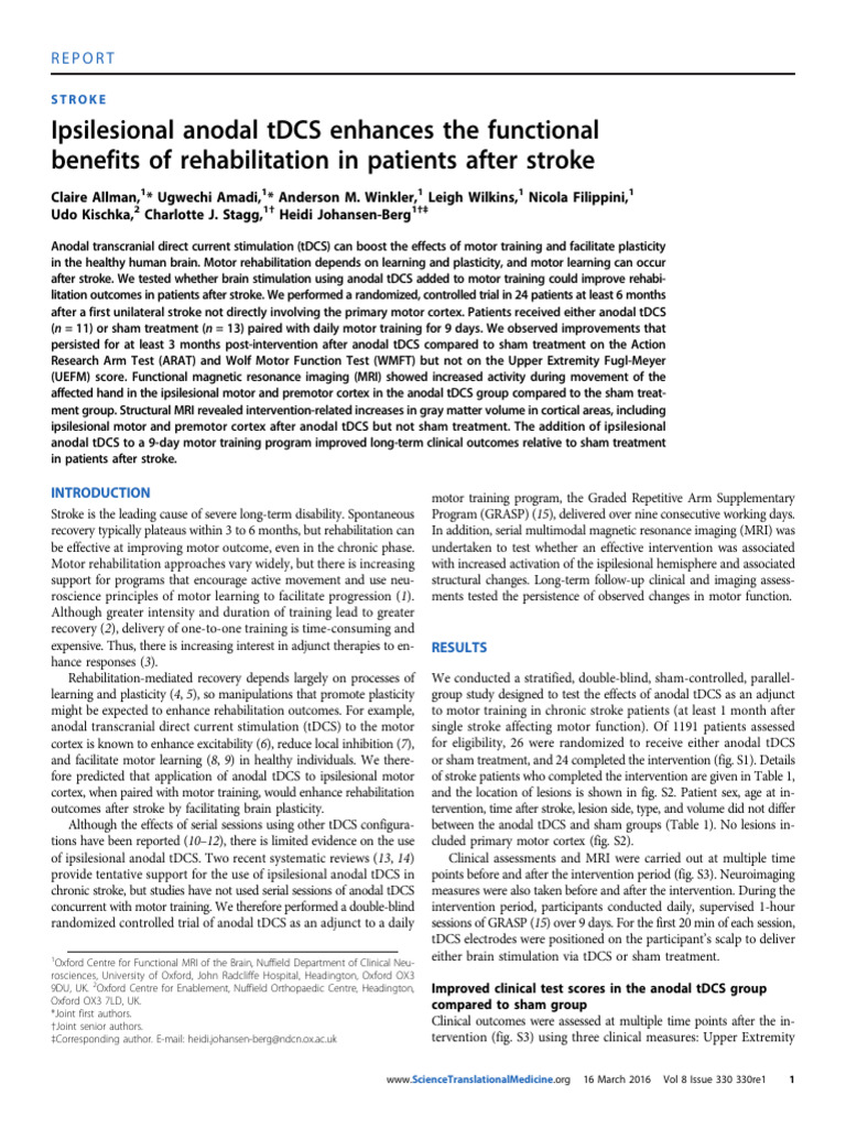 Allman Et Al 2016 Sci Trans Med | PDF | Stroke | Neuroscience