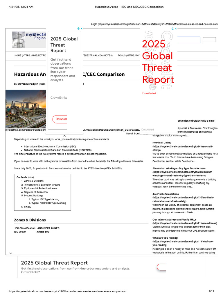 IEC vs NEC/CEC Hazardous Area Standards | PDF