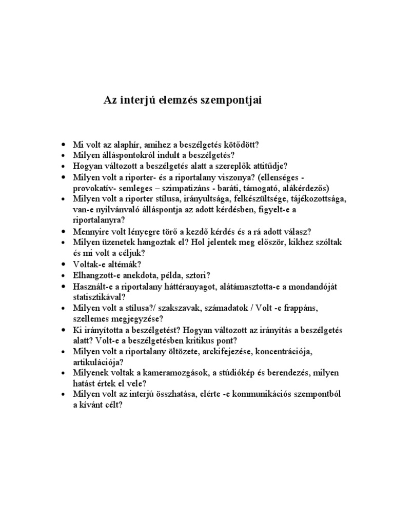 Interjú Elemzés Szempontjai | PDF