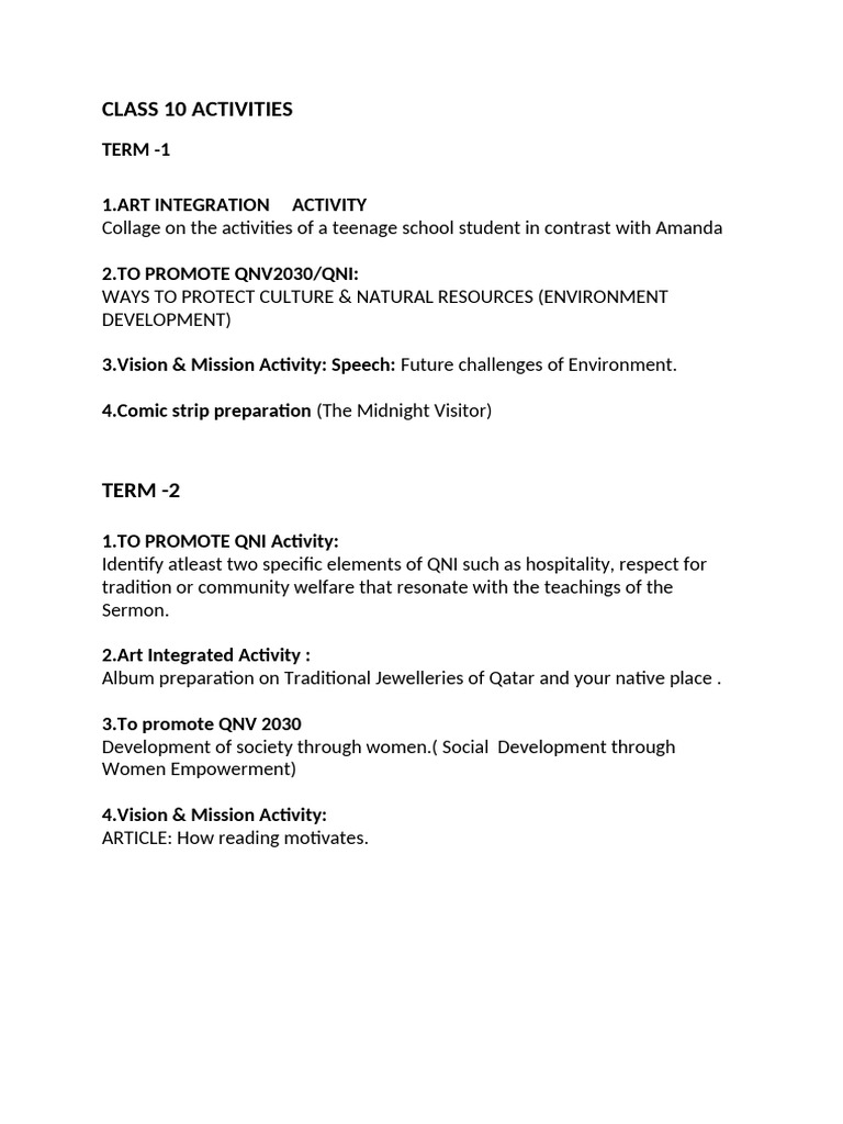 Class 10 Activities | PDF