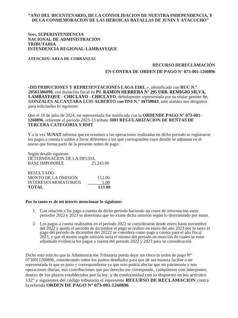 RECURSO DE RECLAMACION | PDF