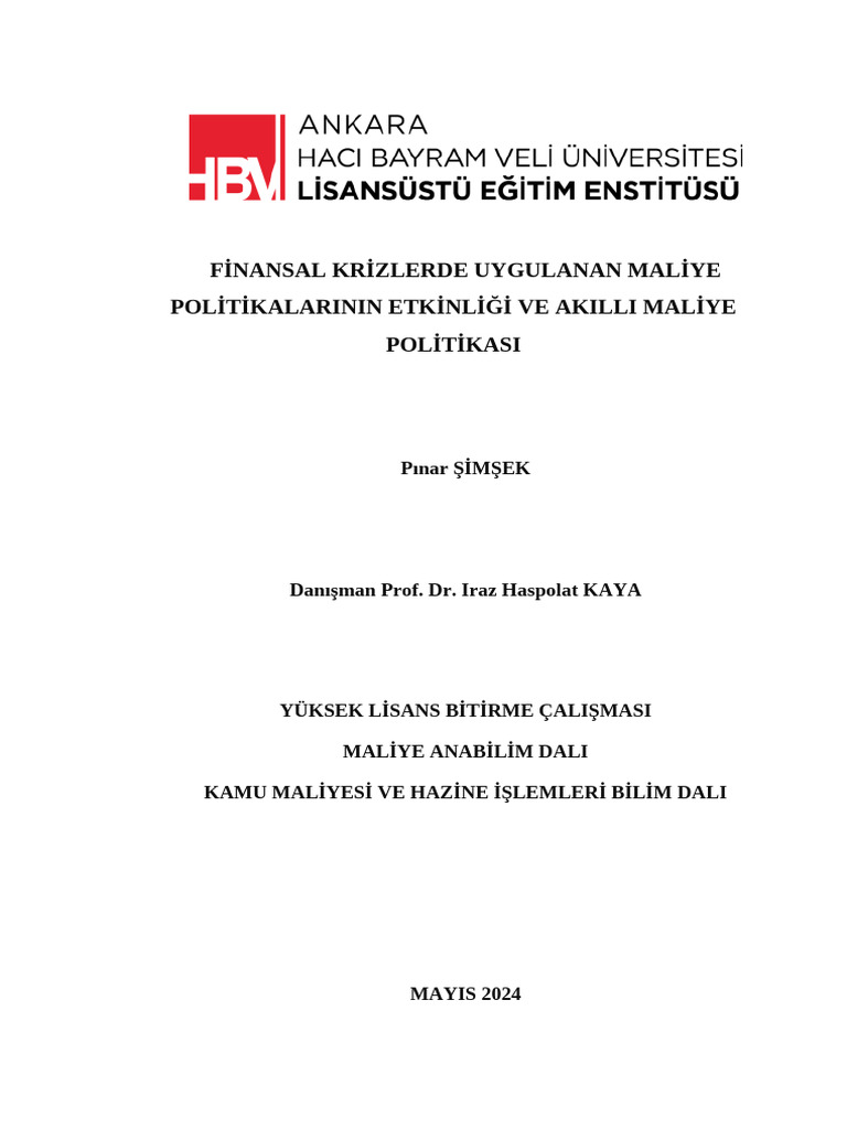 Finansal Krizlerde Uygulanan Maliye Politikası Bitirme Proje Ödevi | PDF