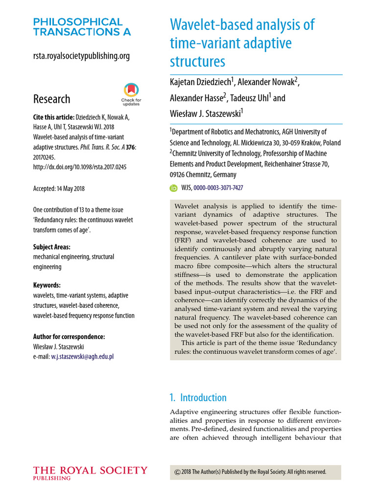 Wavelet Analysis of Adaptive Structures | PDF | Wavelet | Spectral Density