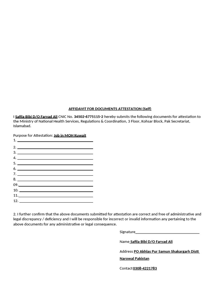 Affidavit for Document Attestation | PDF