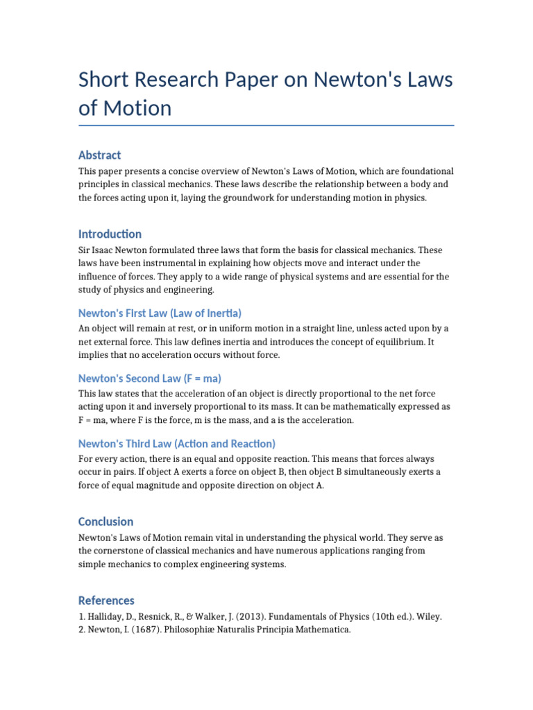 Short_Research_Paper_Newtons_Laws | PDF