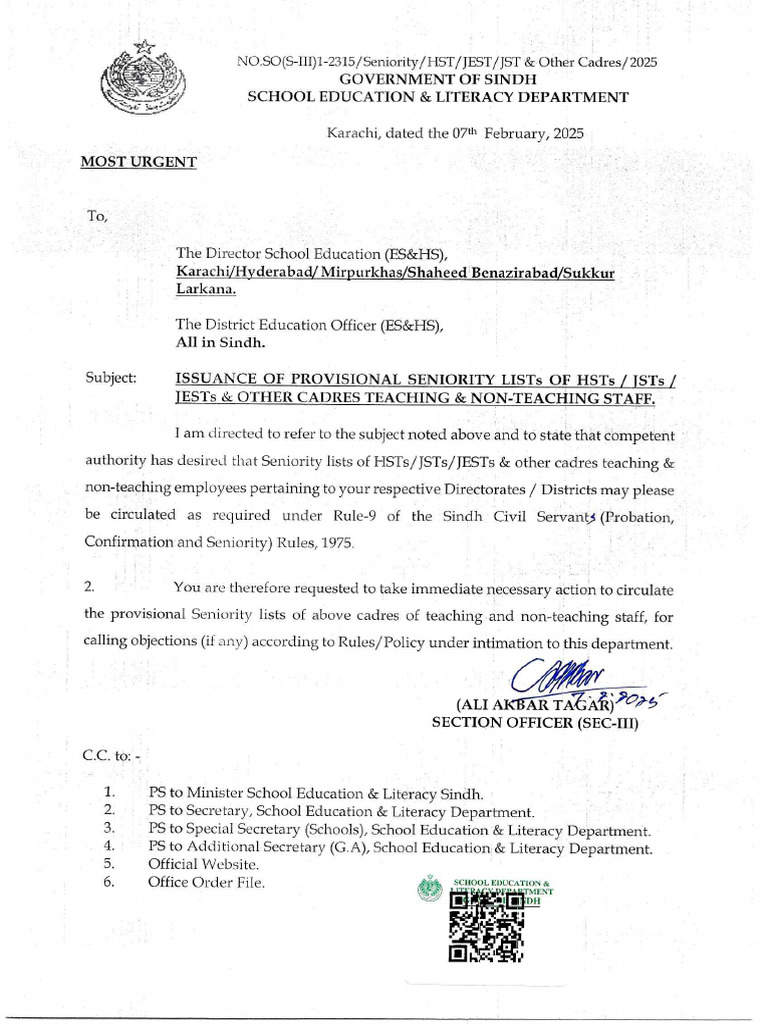 Letter To DSEDEO (All) For Issuance of Provisional Seniority Lists of ...