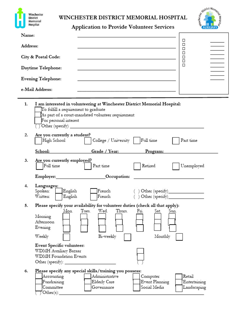 Volunteer Application for WDM Hospital | PDF