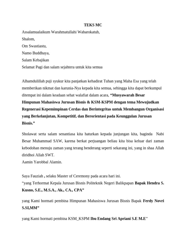 Teks MC Mubes 2024 | PDF