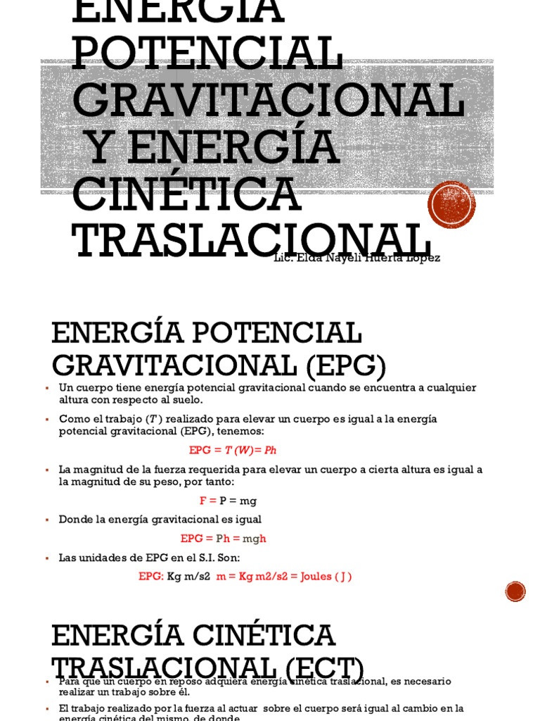 Energía Potencial Gravitacional y Energía Cinética Traslacional | PDF