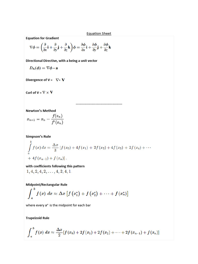 Equation Sheet | PDF