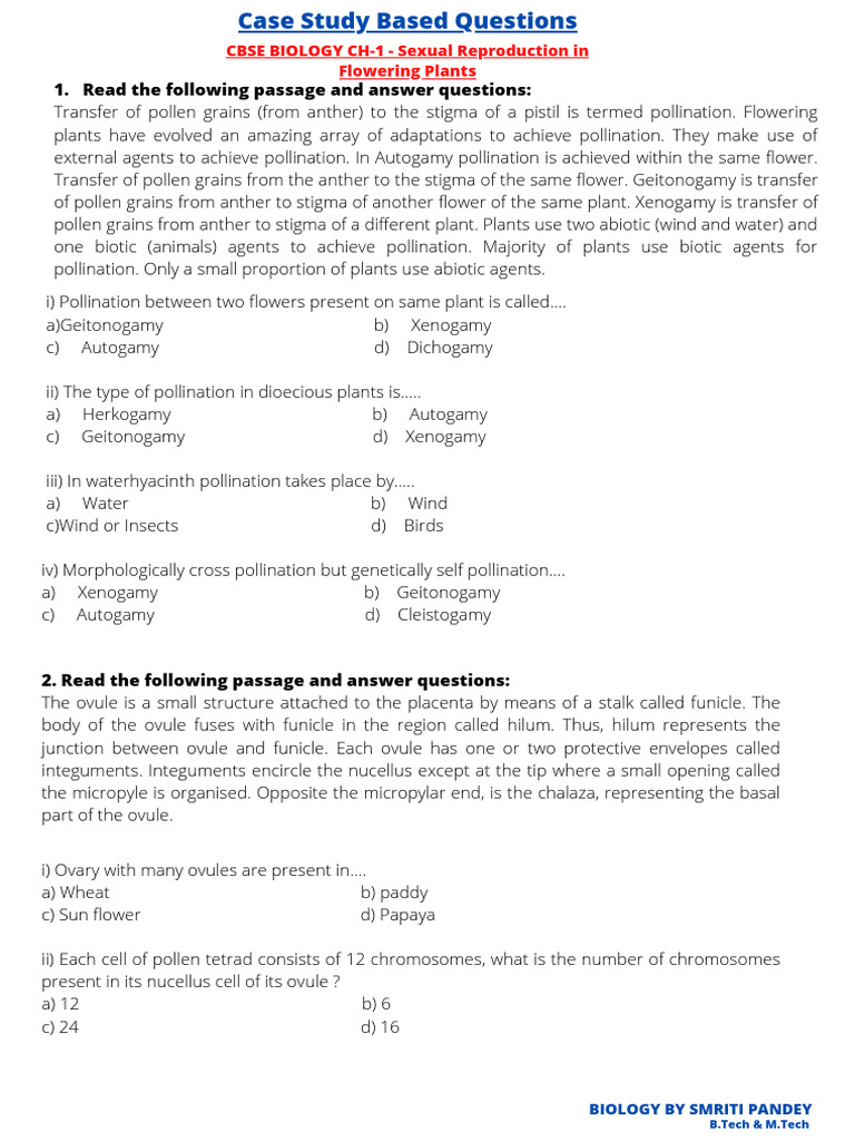 Case Study Questions on Plant Reproduction | PDF | Pollination | Flowers