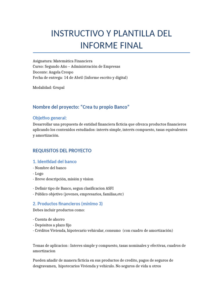 Instructivo y Plantilla de Examen Final | PDF | Interés | Bancos