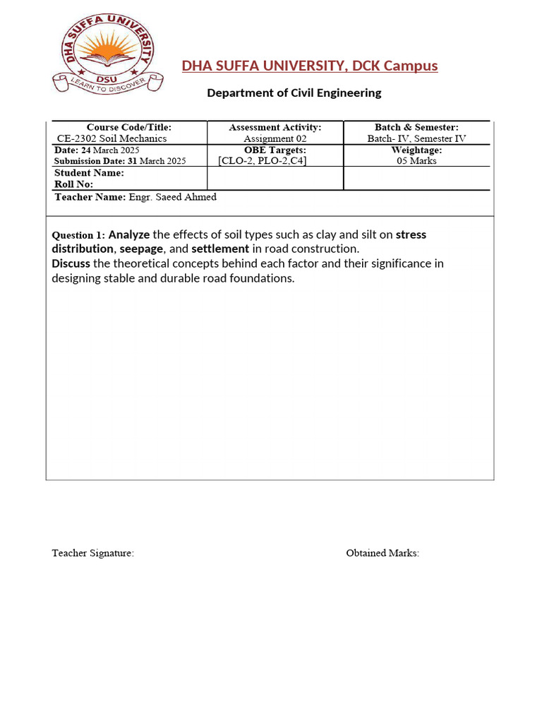 Soil Assignment 2 Spring 2025 | PDF