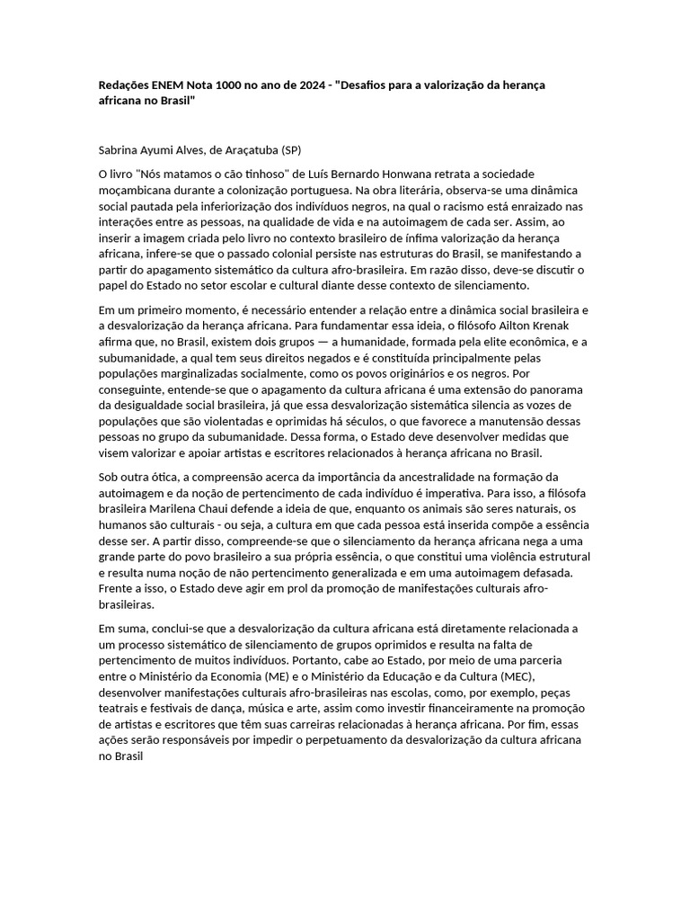 Melhores Redações ENEM Nota 1000 No Ano de 2024 | PDF | África | Estado