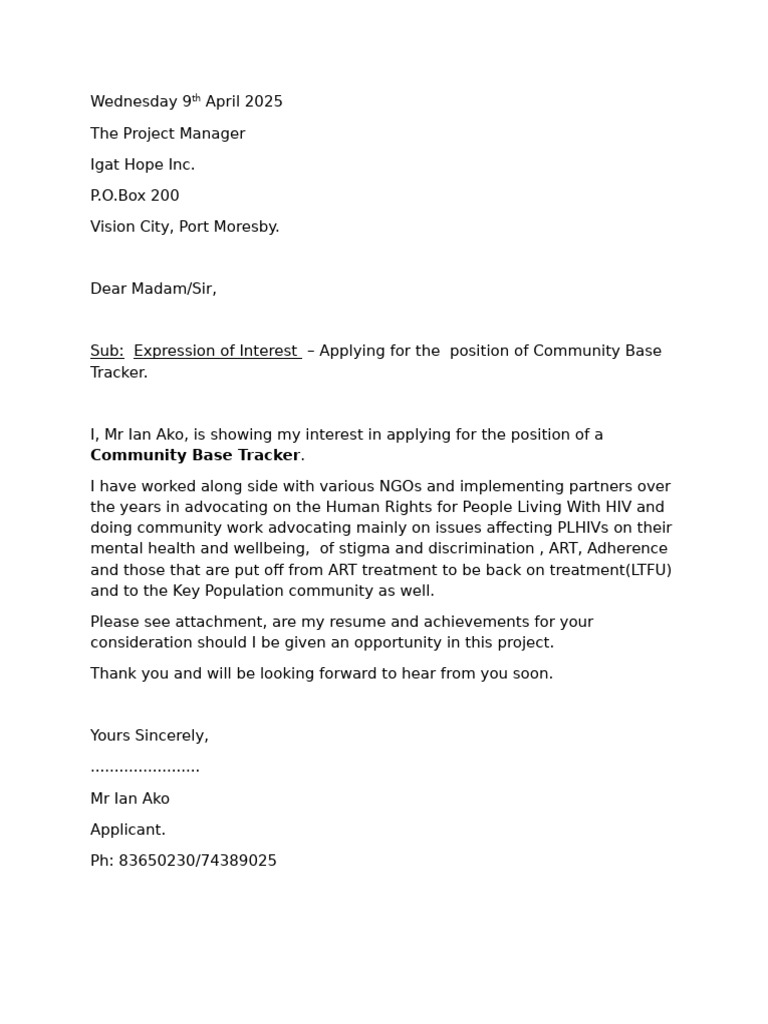 Community Base Tracker Application Letter | PDF