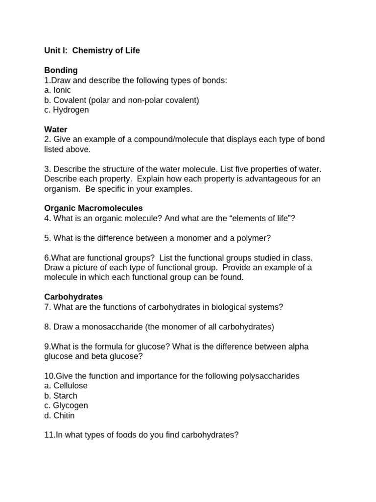 AP Biology Review Unit 1 | PDF | Enzyme | Carbohydrates