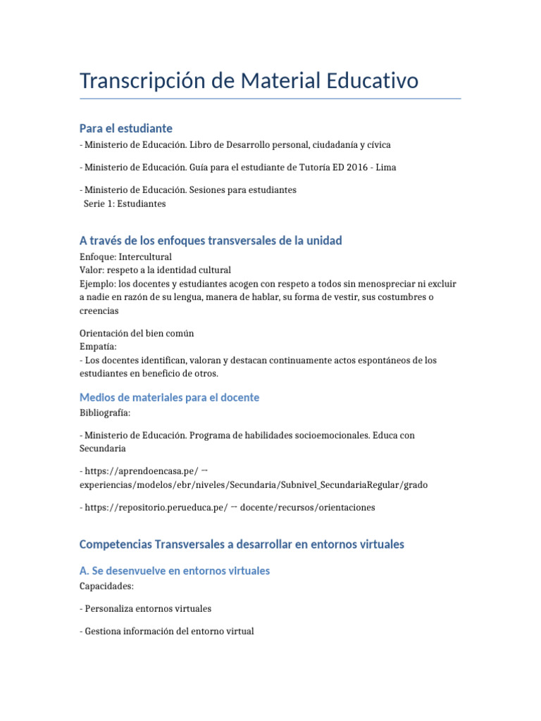 Transcripcion Material Educativo | PDF