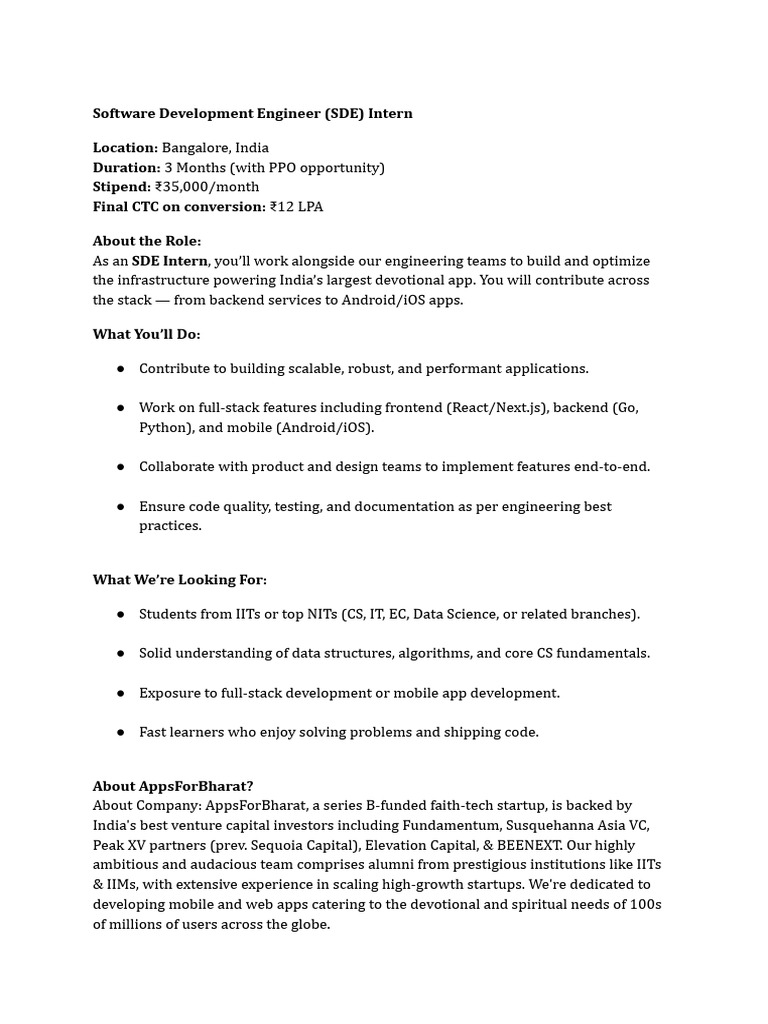JD_Software_Development_Engineer_SDE_Intern | PDF